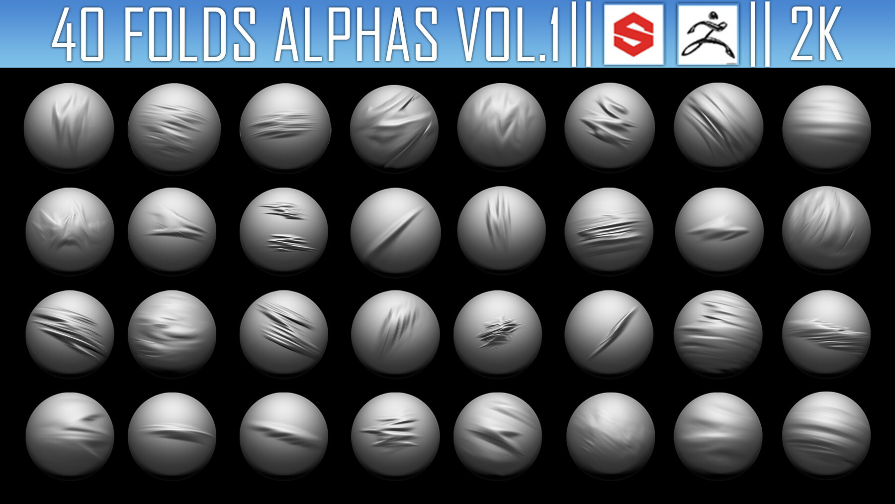 ArtStation - 40 Folds Alphas Vol.1 (ZBRush, Substance, 2K) | Brushes