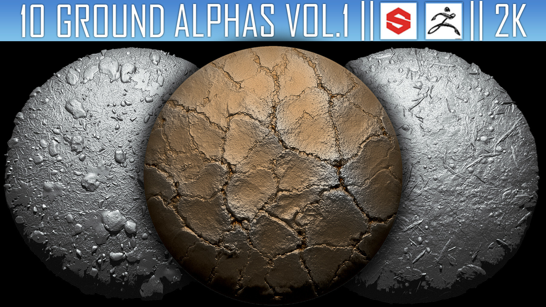 ArtStation - 10 Ground Alphas Vol.1 (ZBrush, Substance, 2K) | Brushes