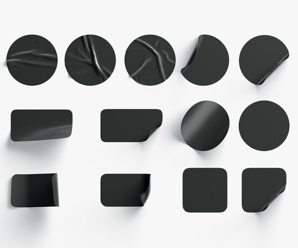 ArtStation - Black Stickers Set - 13 adhesive round and square sticky ...