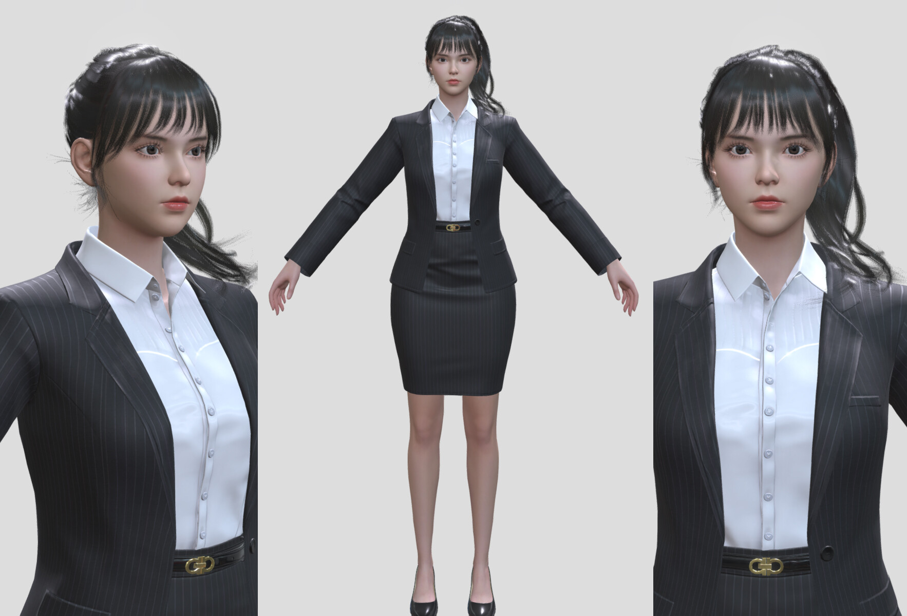 ArtStation - woman in working business suit GameAssets suit shirt skirt ...
