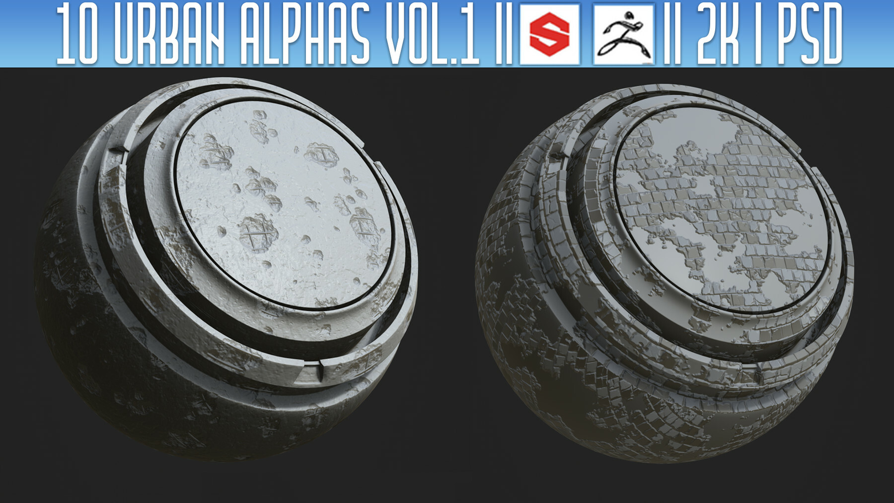 ArtStation - 10 Urban Alphas Vol.1 (ZBRush, Substance, 2K, PSD) | Brushes