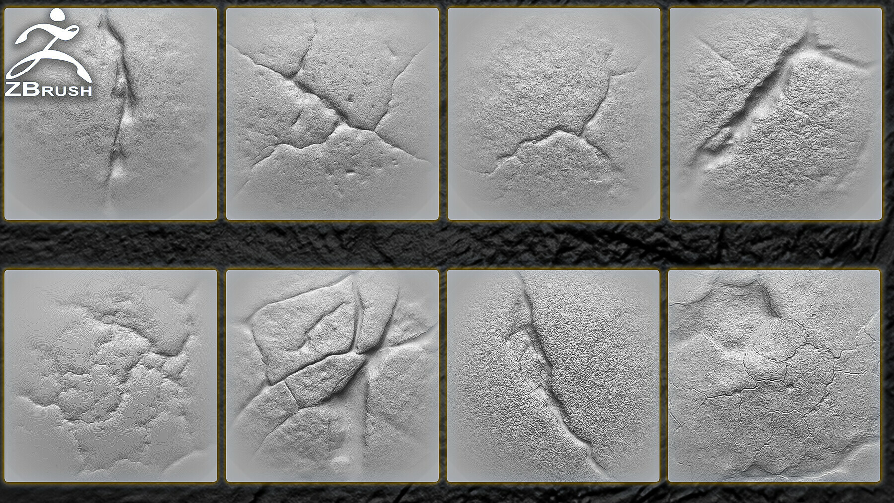 ArtStation - 30 Cracked Alphas Vol.1 (ZBrush, Substance, 2K) | Brushes