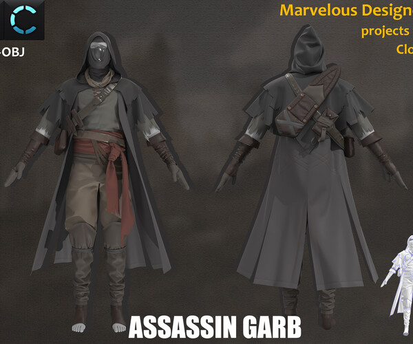 ArtStation - ASSASSIN GARB_Marvelous Designer, CLO3D_OBJ & FBX | Game ...
