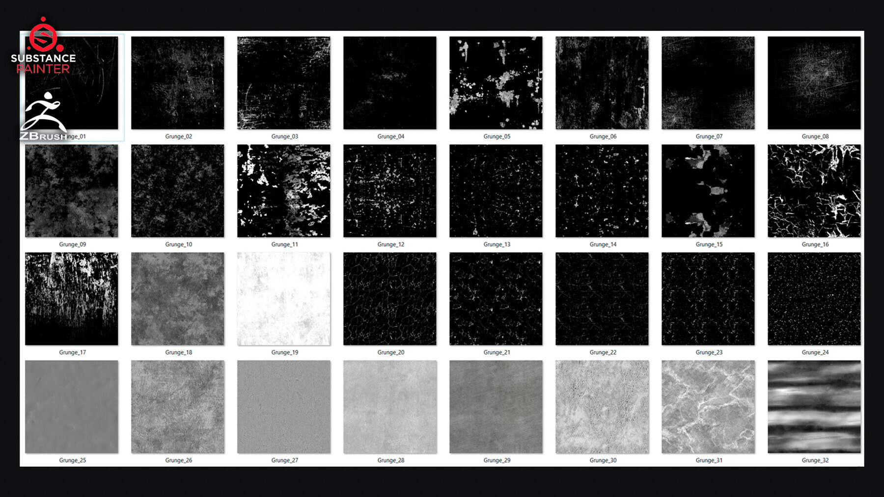 ArtStation - 50 Grunge Alphas for Substance Painter, ZBrush | Brushes