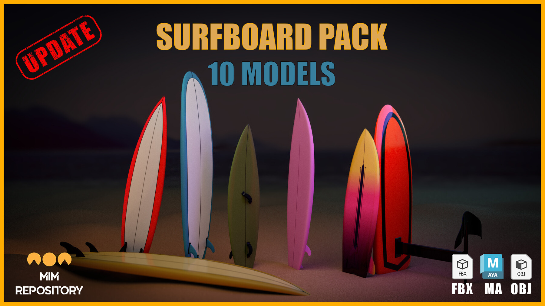 3D Assets Repository - 10 Surfboard 3D Models (UPDATE)