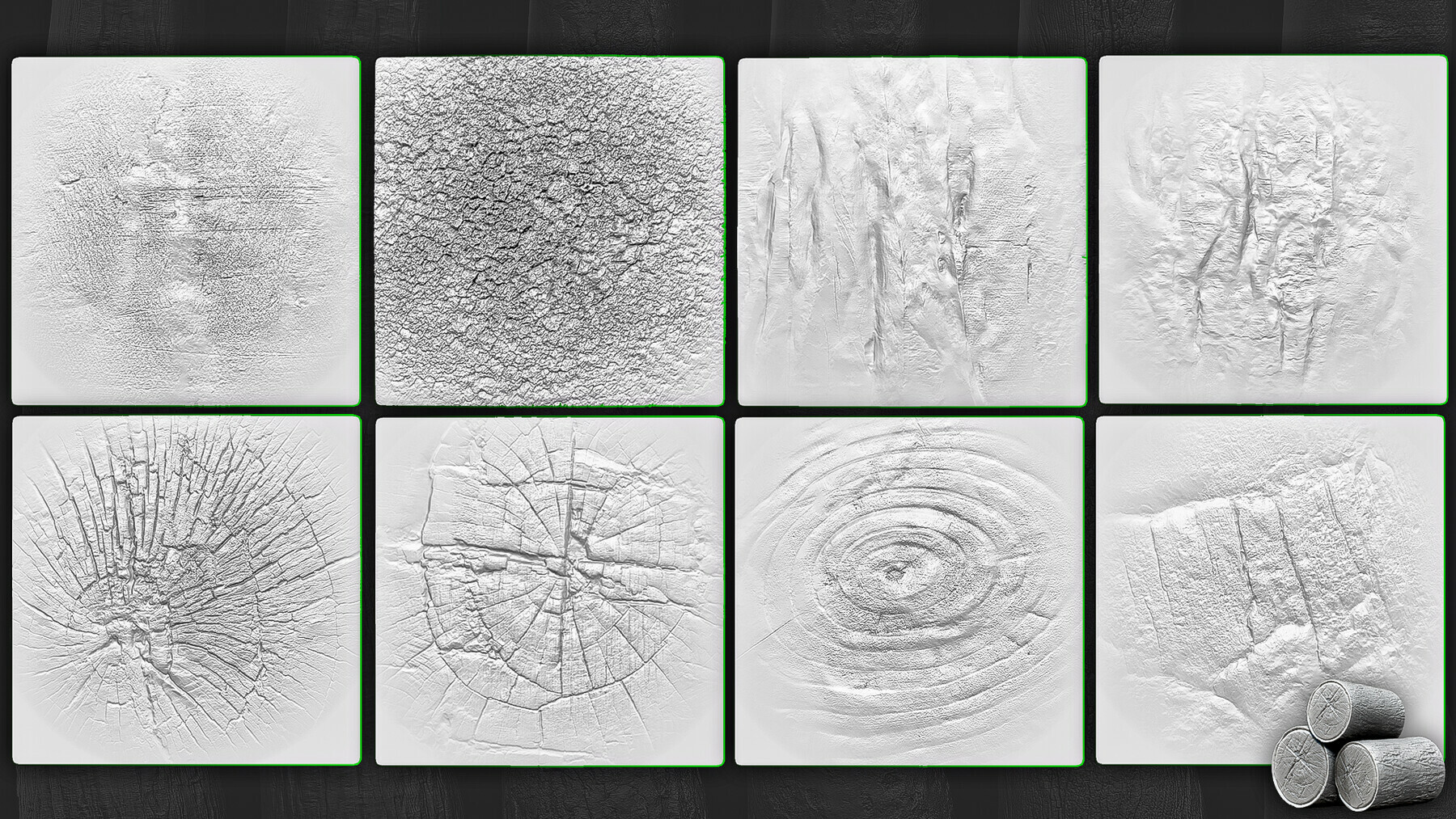 ArtStation - 35 Tree Bark Alphas (ZBrush, Substance) | Brushes