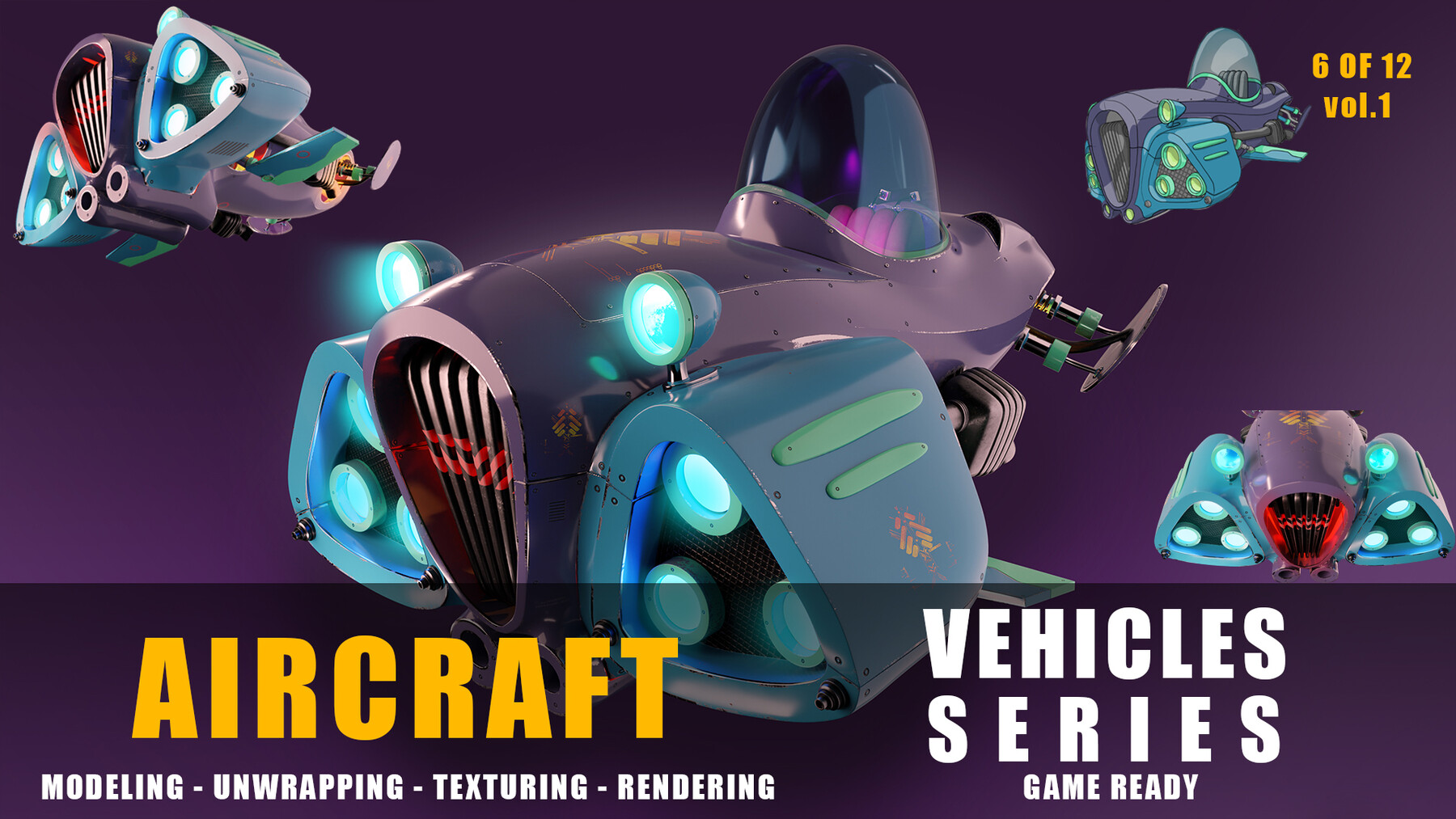 Humoro - Humoro sci fi cyberpunk Aircraft game ready high poly and low ...