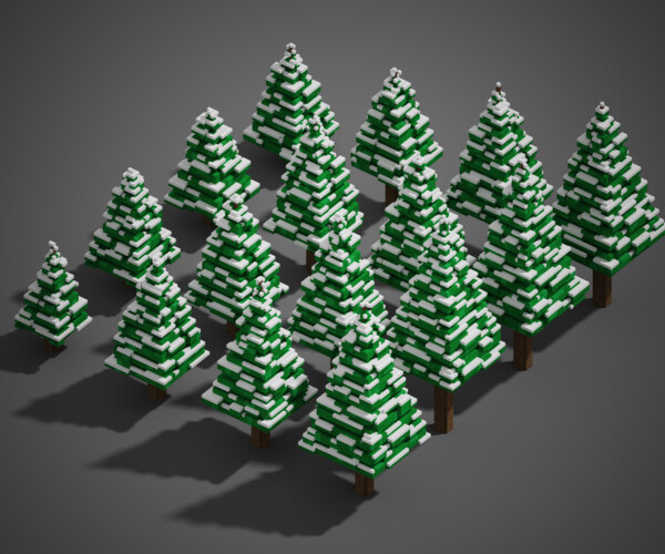 ArtStation - VOXEL Trees - Spruce Evergreen - Winter | Game Assets