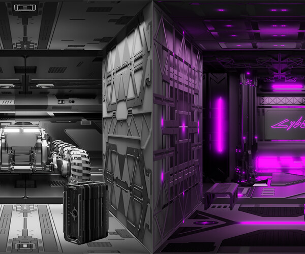 ArtStation - Sci Fi / Cyberpunk Parallax Rooms Library | One Click Interiors | Kpack | Resources