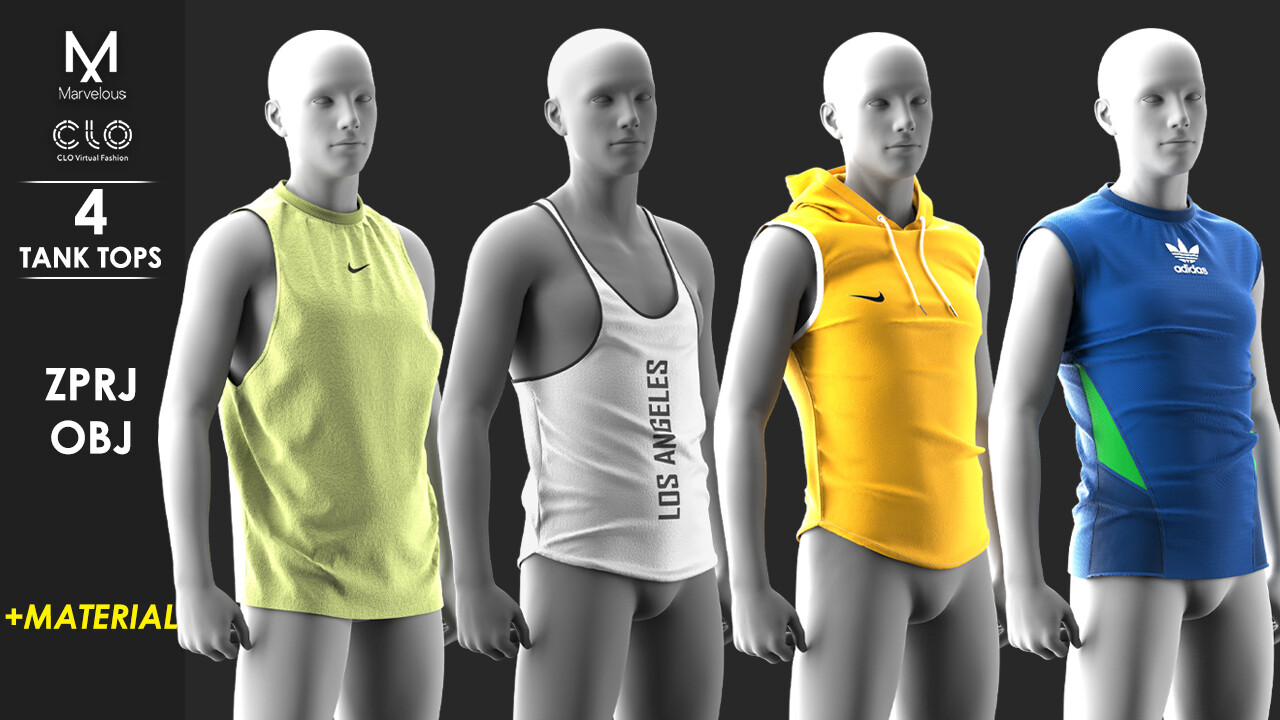 ArtStation - 4 Man Tank Tops Pack - Marvelous / CLO Project file | Game ...