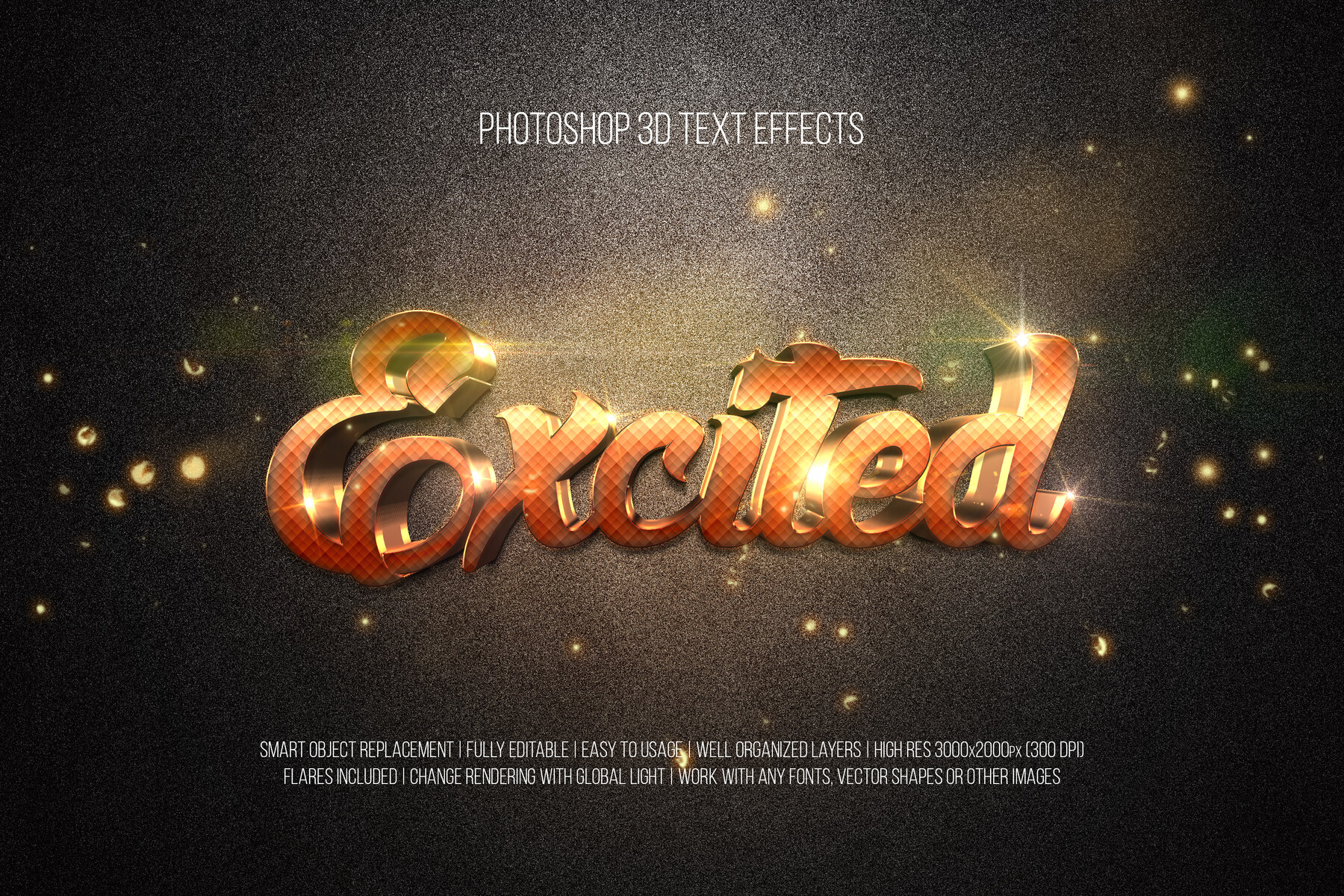 ArtStation - 3D Excited PSD fully editable text effect. Layer style PSD ...