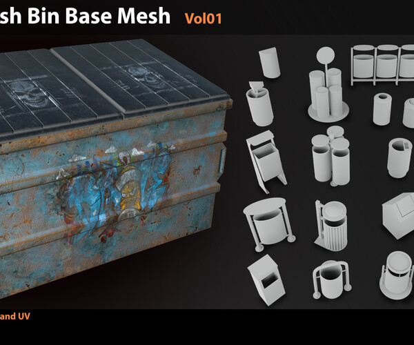 ArtStation - 21 Trash Bin Base Mesh_vol01 | Game Assets
