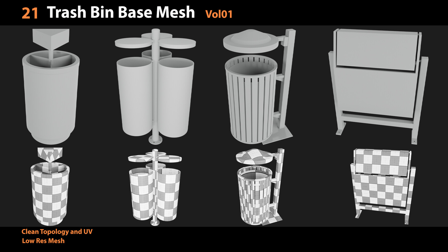 ArtStation - 21 Trash Bin Base Mesh_vol01 | Game Assets