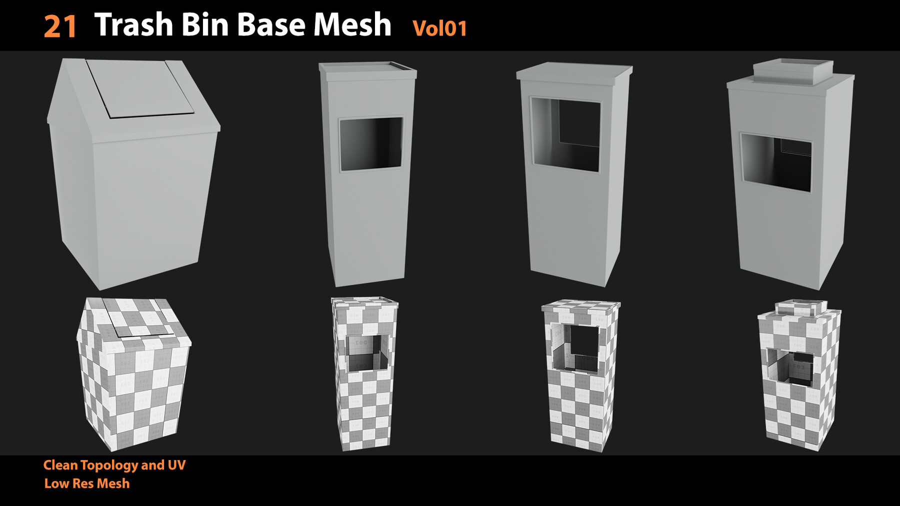 ArtStation - 21 Trash Bin Base Mesh_vol01 | Game Assets