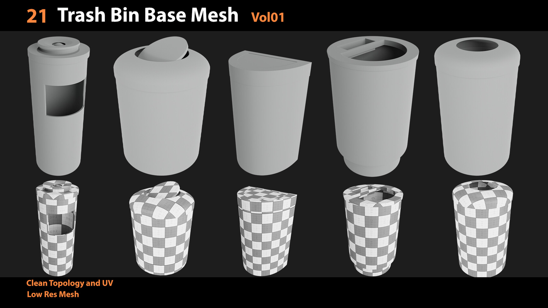 ArtStation - 21 Trash Bin Base Mesh_vol01 | Game Assets