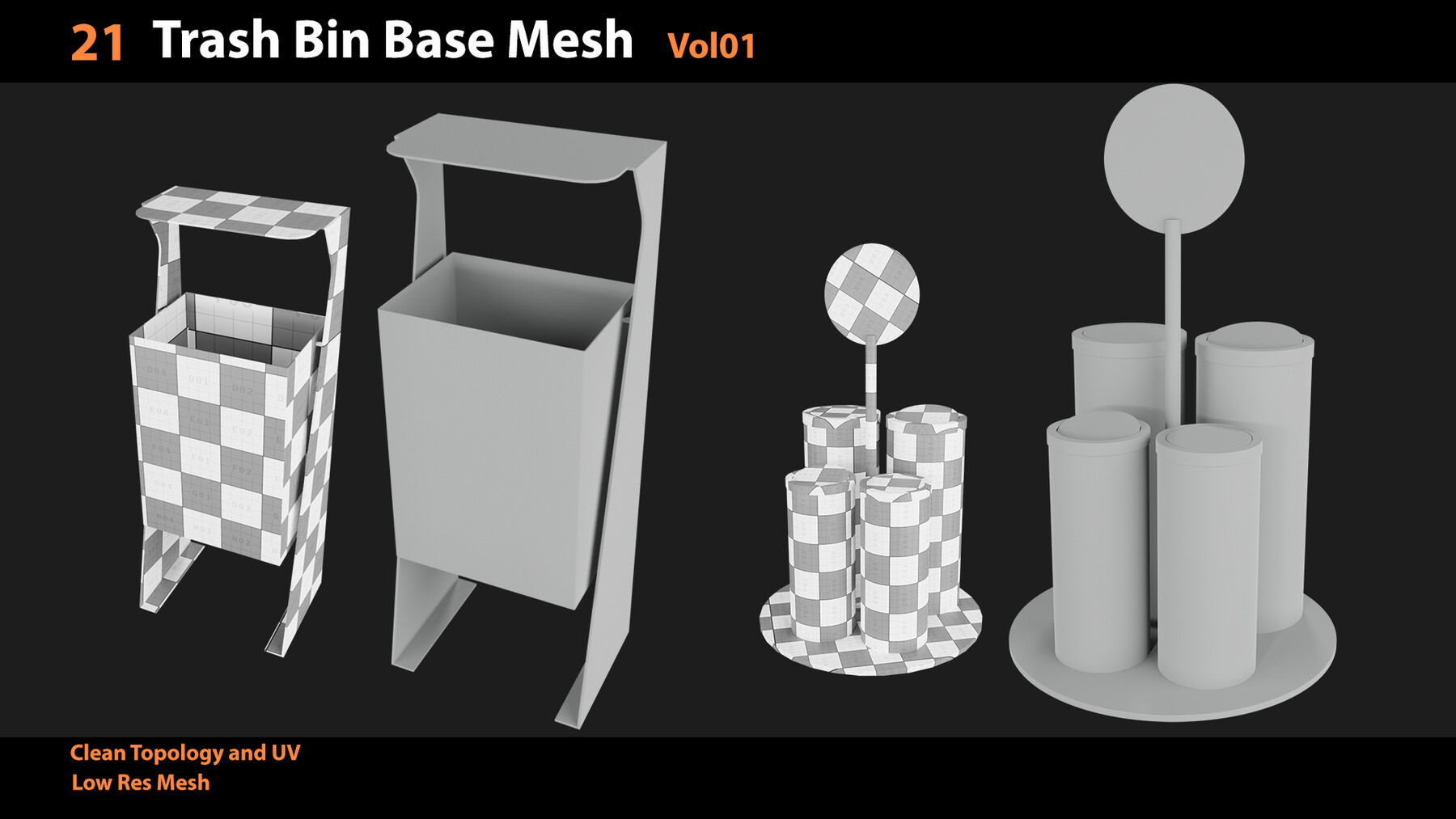 ArtStation - 21 Trash Bin Base Mesh_vol01 | Game Assets