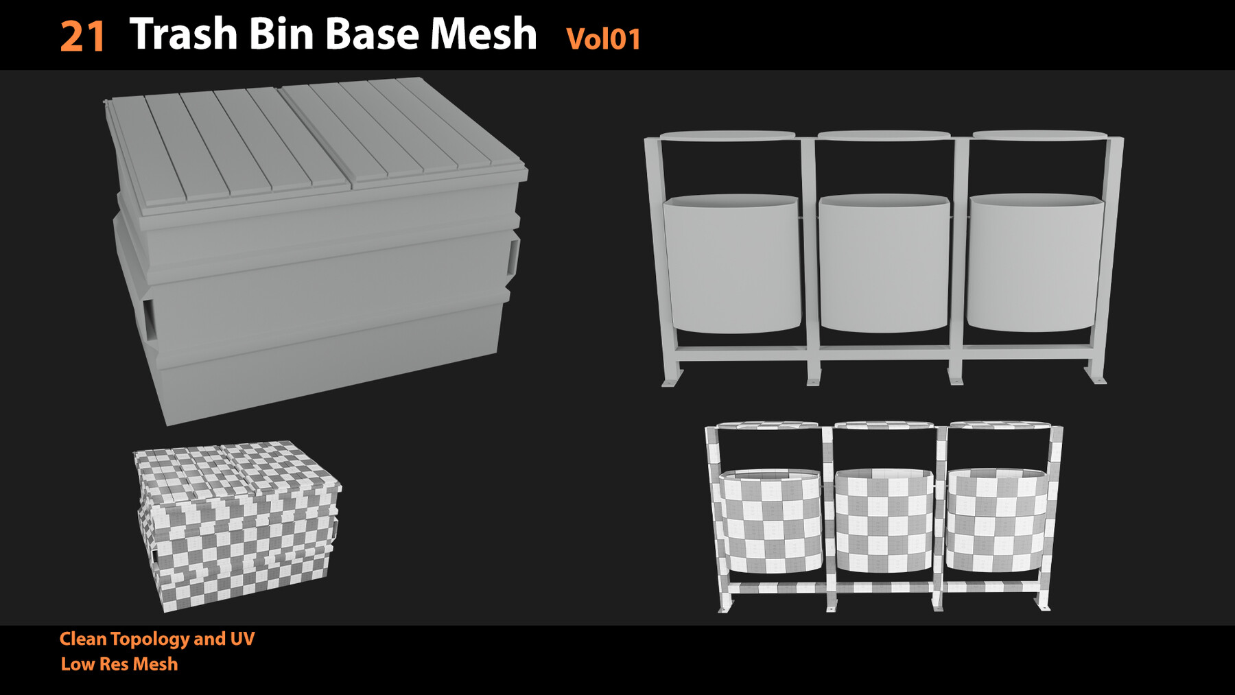 ArtStation - 21 Trash Bin Base Mesh_vol01 | Game Assets
