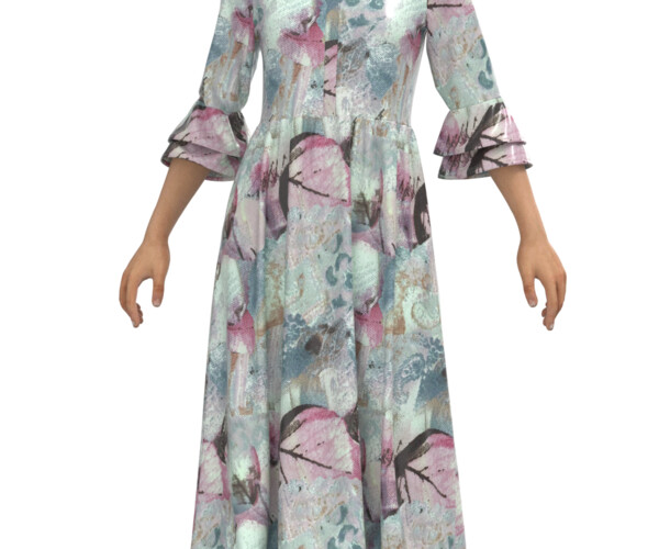 ArtStation - Realistic ladies dress with sewing pattern 3D model ...