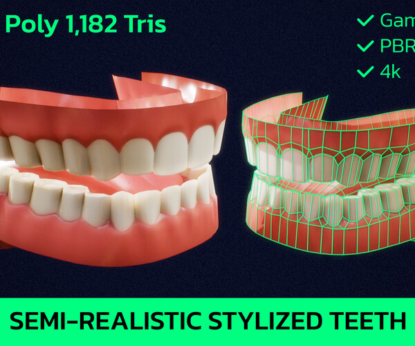 ArtStation - Semi-realistic Stylized Teeth (Game Ready, PBR, 4k, Low ...