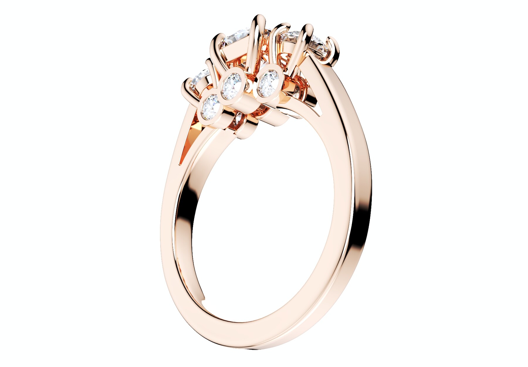 ArtStation - Cushion Side Round Diamonds Trilogy Ring Taper Shank-TCSRD ...