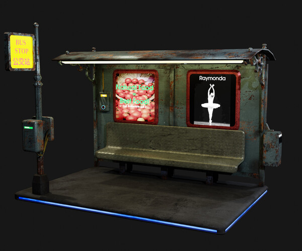 ArtStation - Cyber punk bus stop | Game Assets