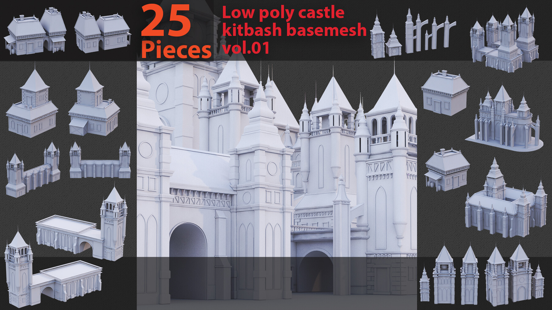 ArtStation - Low poly castle kitbash basemesh vol.01 | Resources