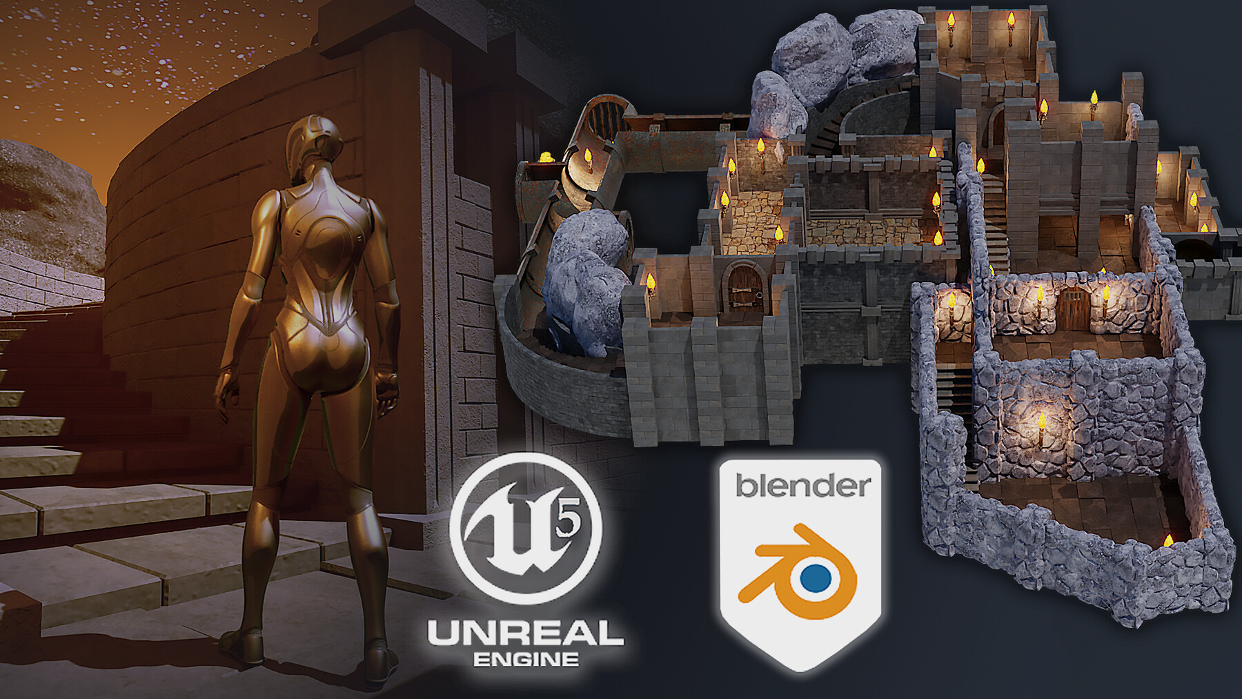 3D Tudor - Blender 3 to Unreal Engine 5 Dungeon Modular Kitbash