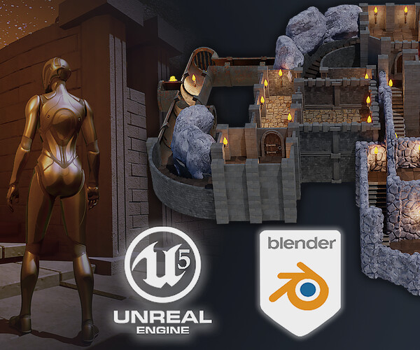 ArtStation - Blender 3 to Unreal Engine 5 Dungeon Modular Kitbash | Tutorials