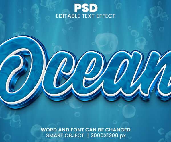 ArtStation - 3D Ocean PSD fully editable text effect. Layer style PSD ...
