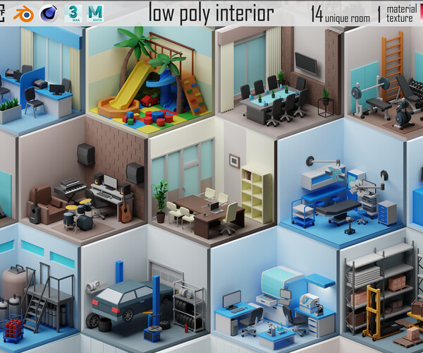 ArtStation - low poly interior Low-poly 3D model | Game Assets