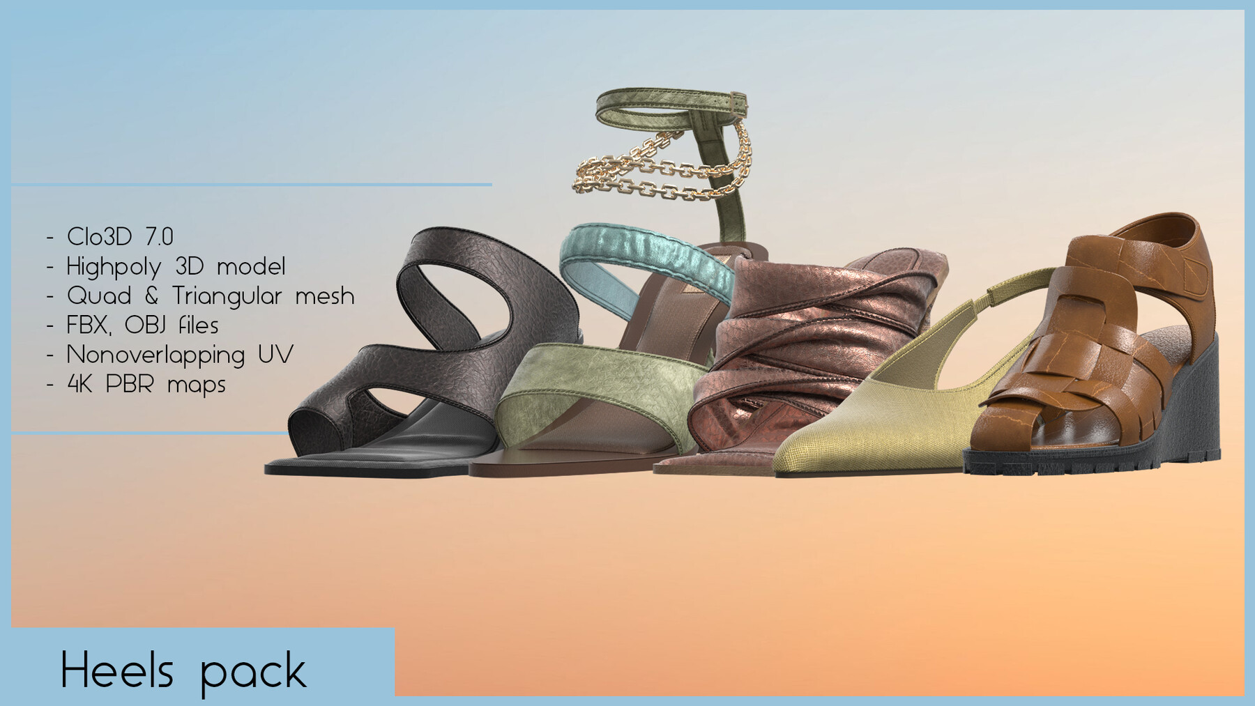 ArtStation - HEELS PACK (5 pairs of heeled shoes made in Clo3D ...