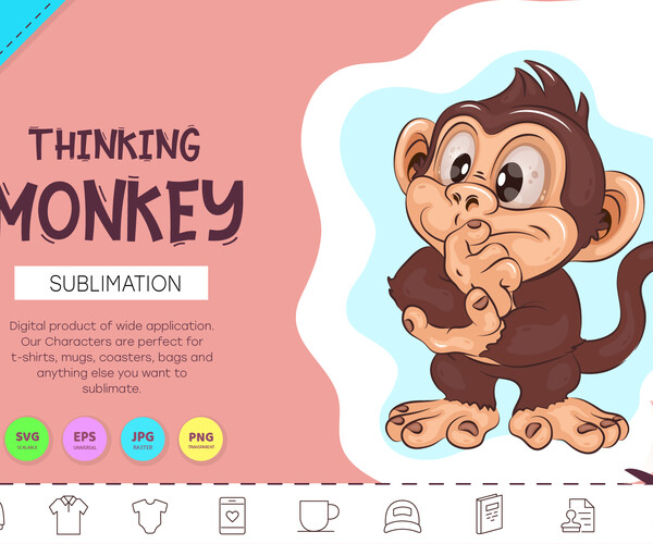 ArtStation - Cartoon Thinking Monkey. Crafting, Sublimation. | Artworks