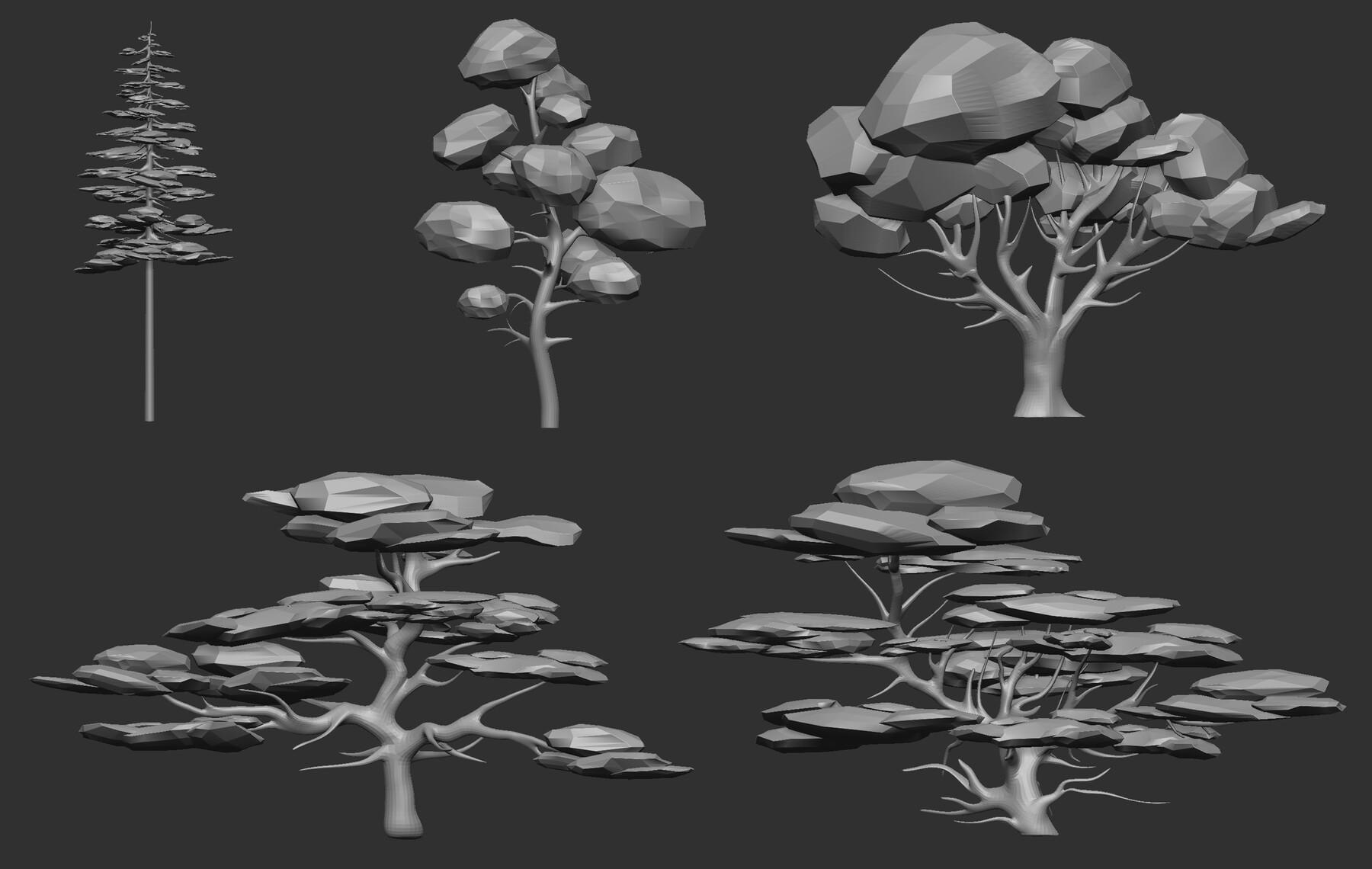 ArtStation - 30 Low poly tree and bush base mesh shapes IMM brush set ...