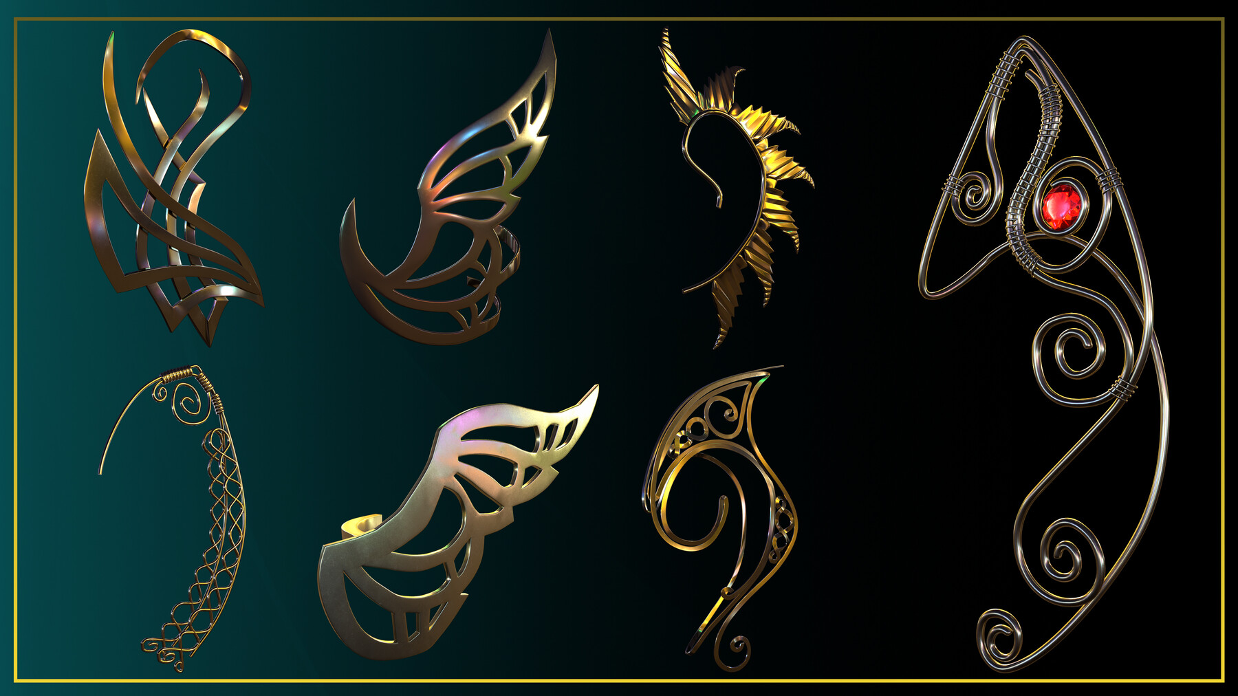 ArtStation - 25 Base Mesh Luxurious Ear cuffs - VOL 05 | Game Assets