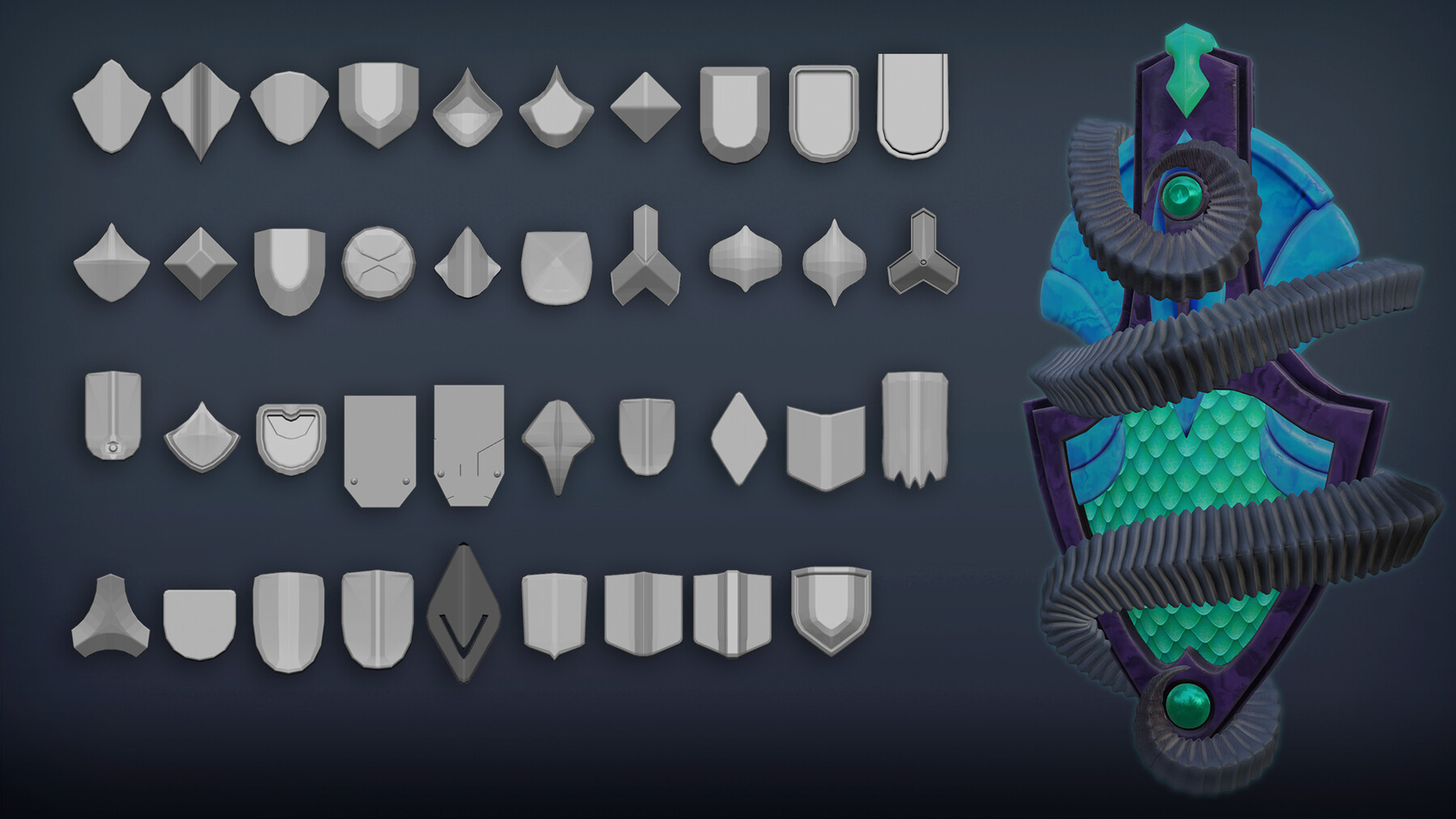 ArtStation - 39 Complete Scales and Armor Pack for Sculpting, Lowpoly, Texturing, Modeling and ...