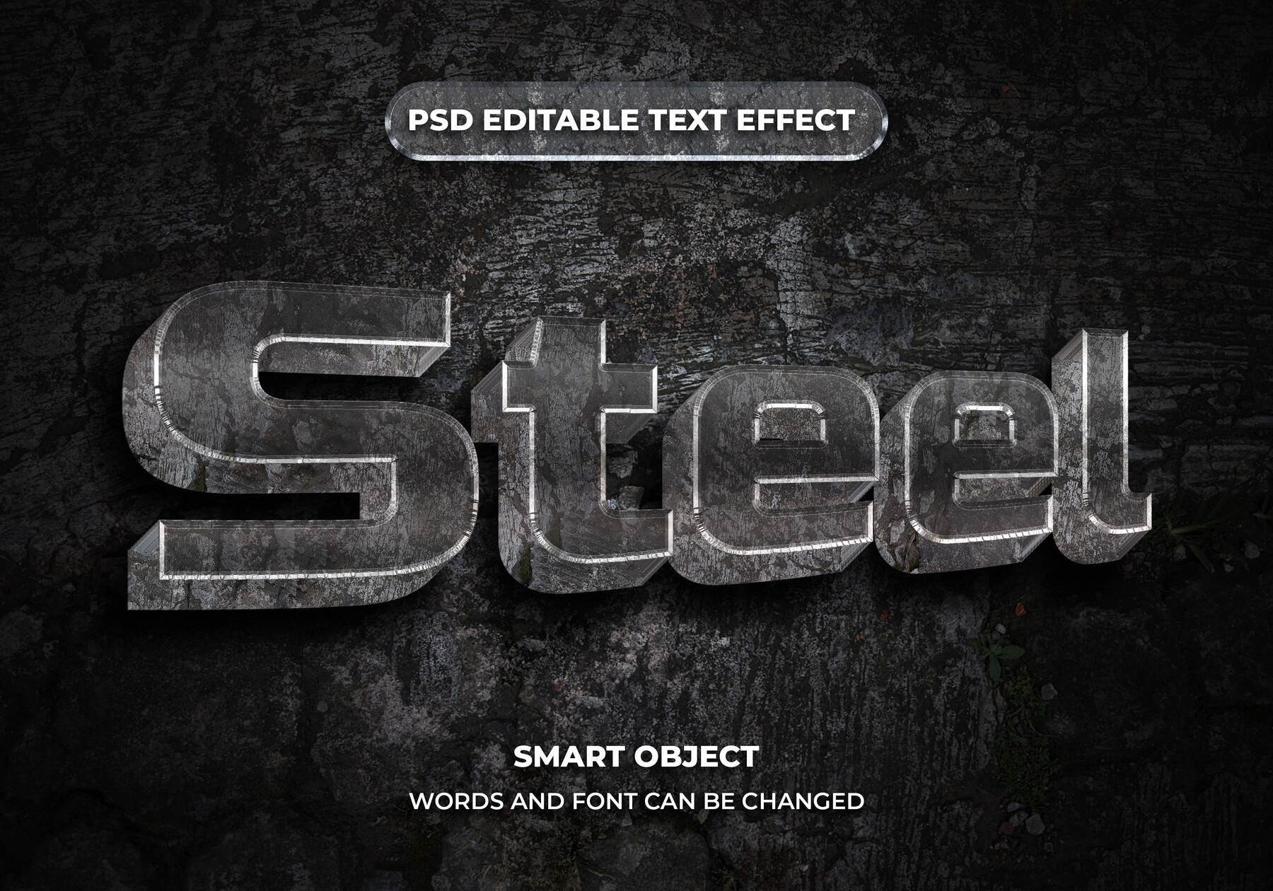 ArtStation - 3D Steel PSD fully editable text effect. Layer style PSD ...