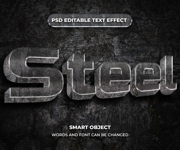 ArtStation - 3D Steel PSD fully editable text effect. Layer style PSD ...