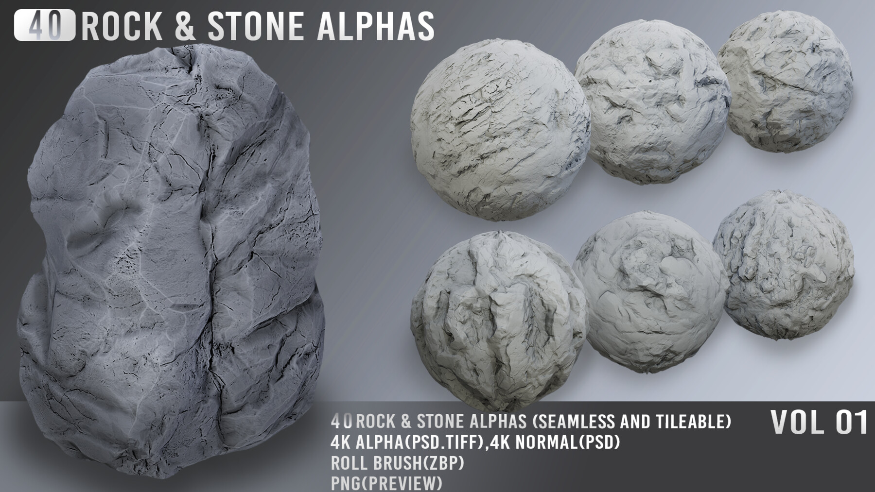ArtStation - 40 ROCK & STONE ALPHAS | Brushes