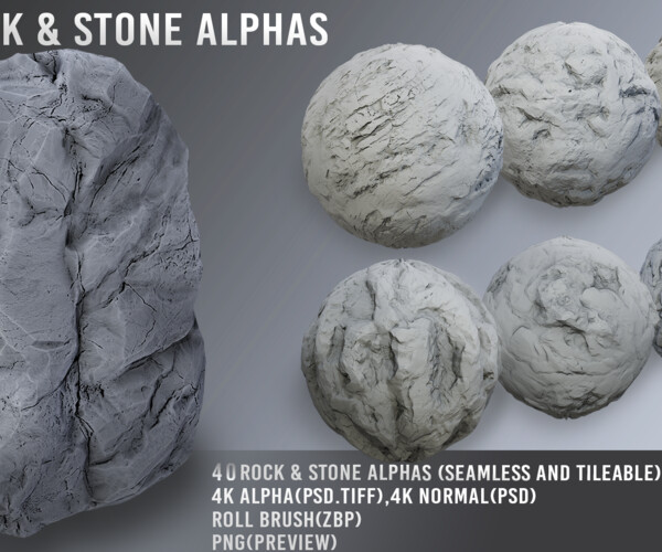 ArtStation - 40 ROCK & STONE ALPHAS | Brushes