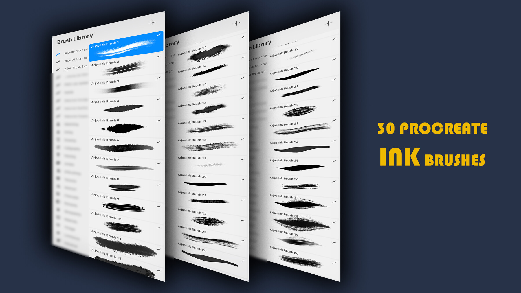 ArtStation - Arjoe Brush Set VOL. 3 INK brushes for PROCREATE | Brushes