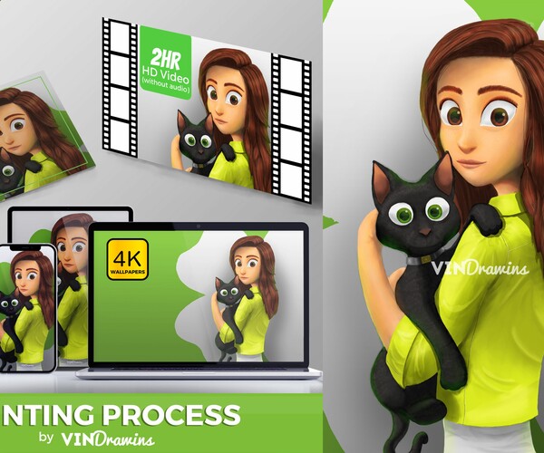 ArtStation - Black Cat with Girl Portrait Painting Process & Breakdown | Art Tutorial | Tutorials