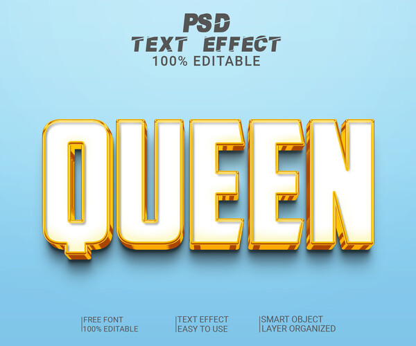 ArtStation - 3D Queen PSD fully editable text effect. Layer style PSD ...