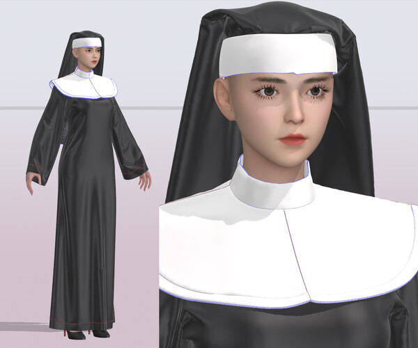 ArtStation - Nun suit Marvelous designer project 3D model girl female ...