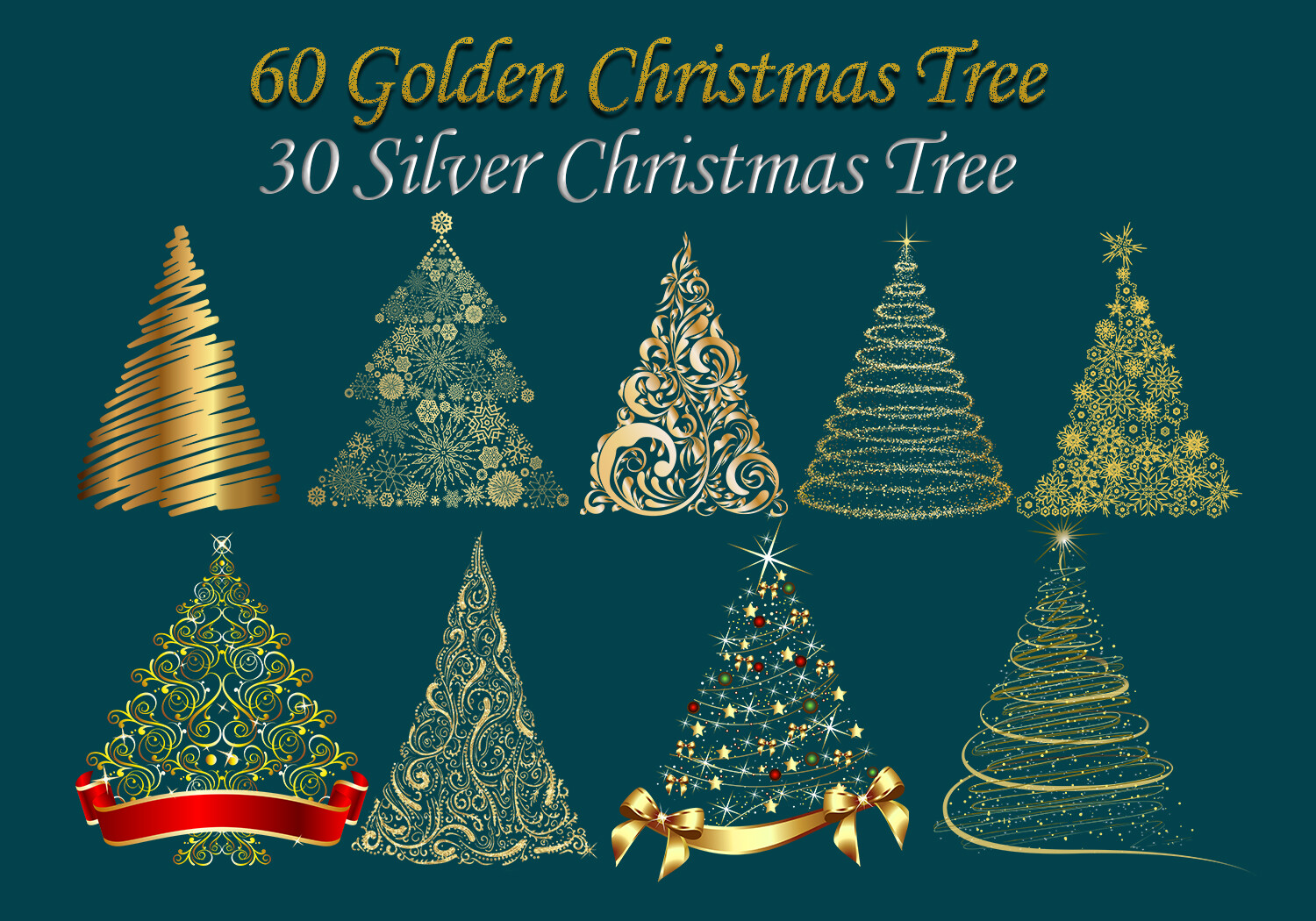 ArtStation - 90 "Golden & Silver" Christmas Tree Clipart for Photoshop ...