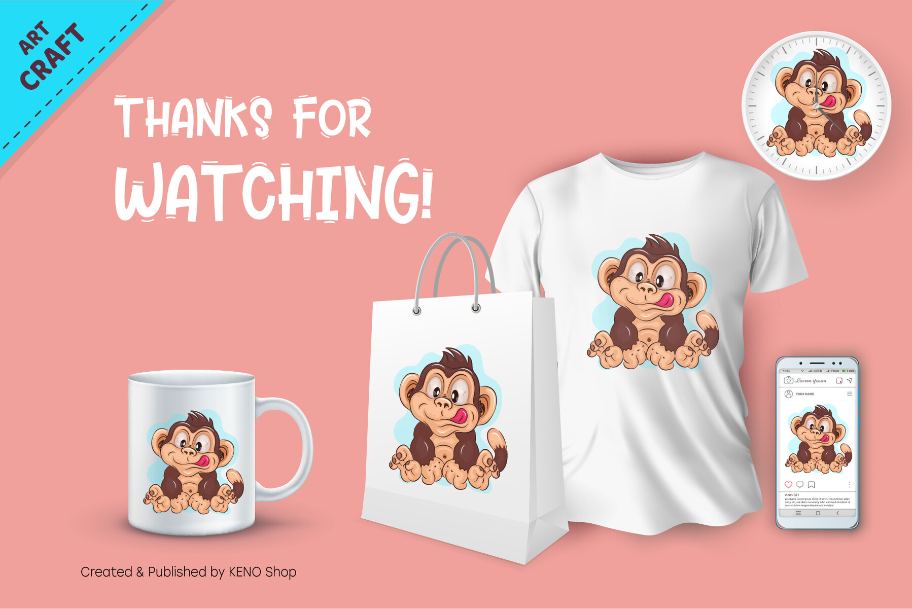 ArtStation - Funny Cartoon Monkey. Crafting, Sublimation. | Artworks