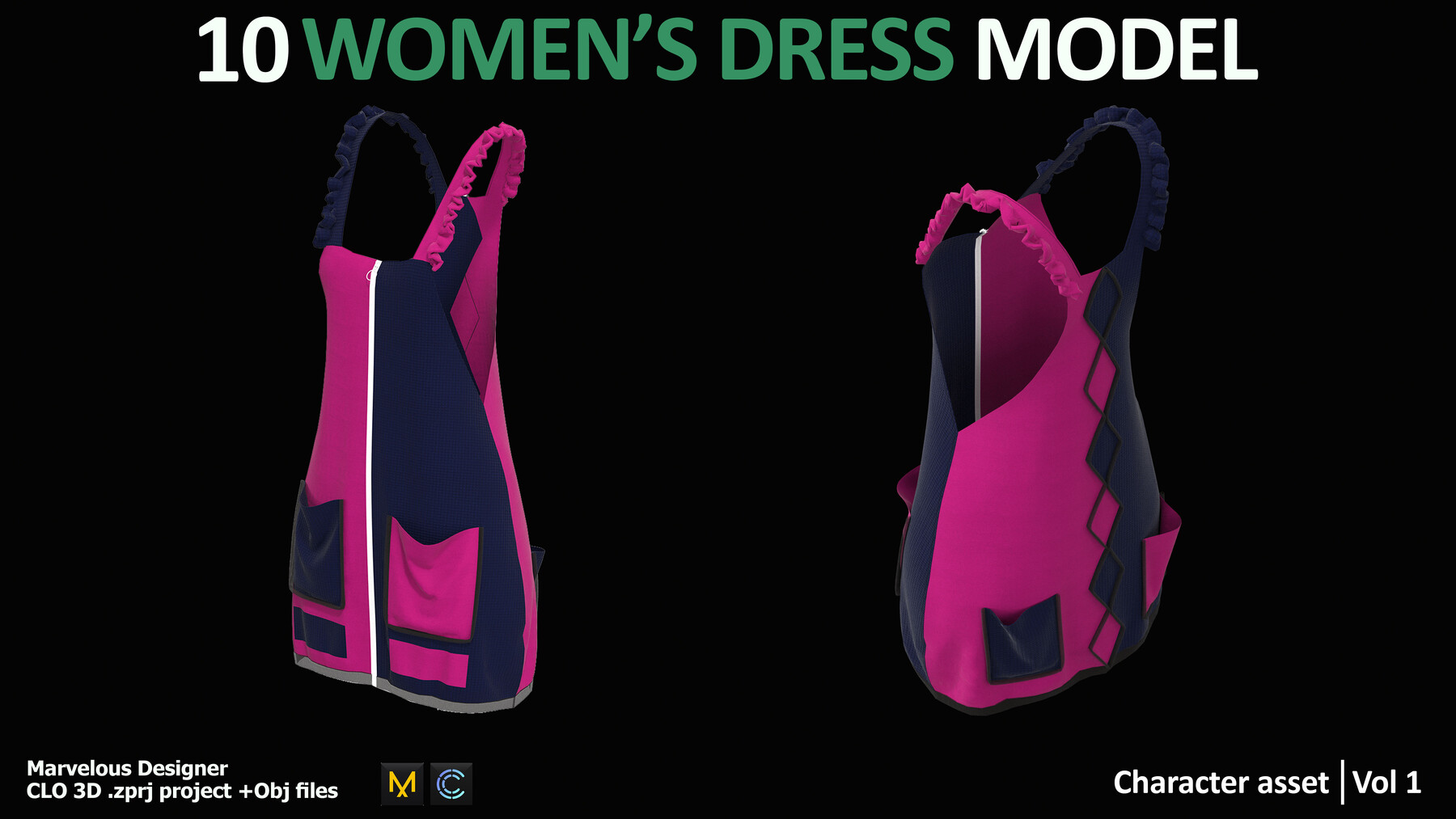 ArtStation - 10 WOMEN’S DRESS MODEL / Marvelous Designer / Clo3D+ ZPRJ ...