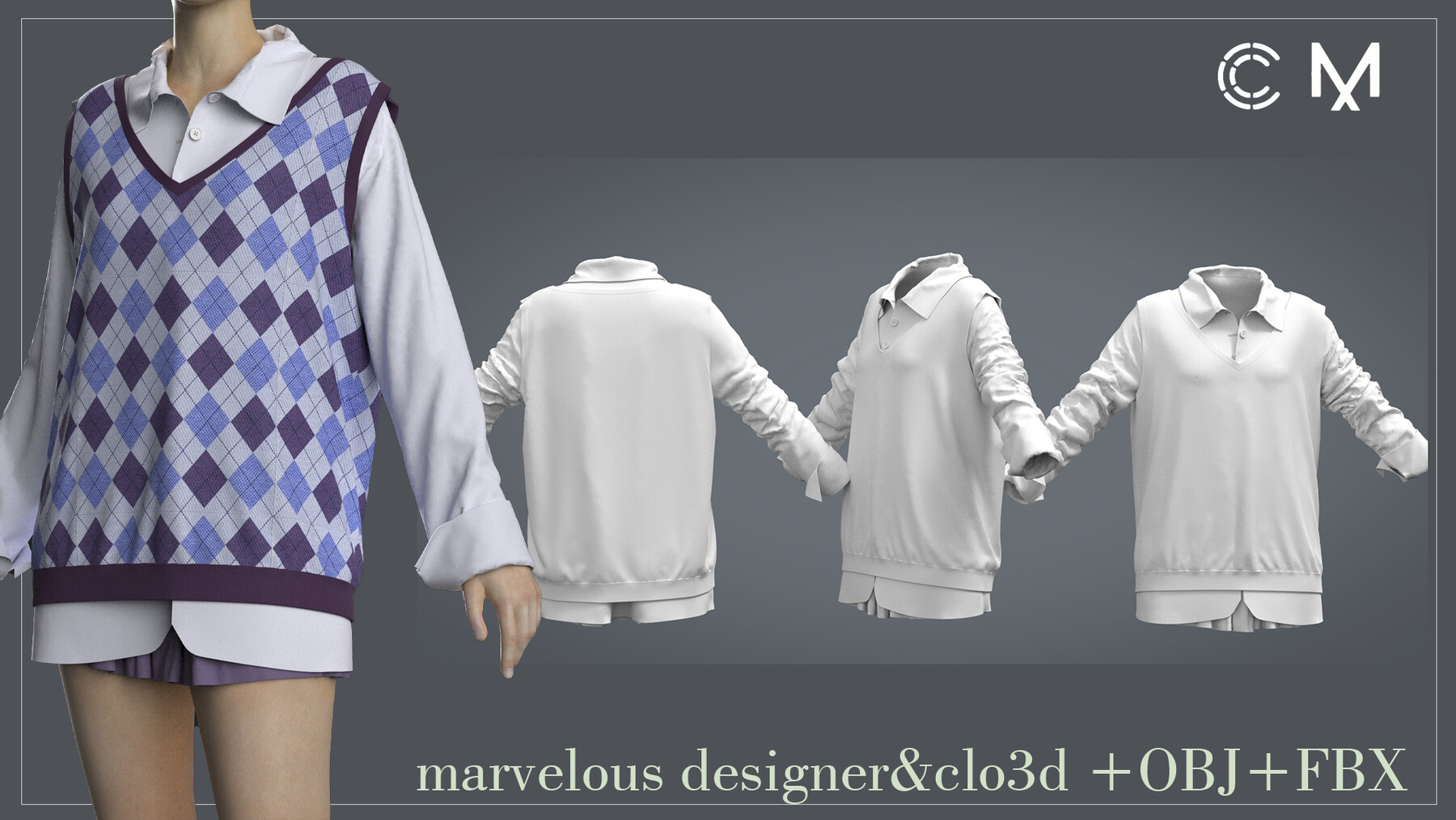 ArtStation - 6+1 SCHOOL GIRL OUTFIT-marvelous designer& clo3d project file +obj+fbx | Game Assets