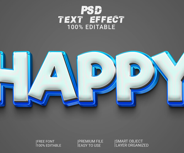 ArtStation - 3D Happy PSD fully editable text effect. Layer style PSD ...