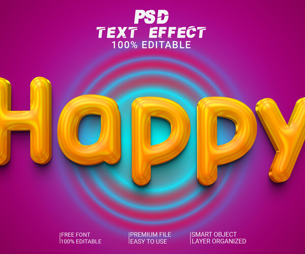 ArtStation - 3D Happy PSD fully editable text effect. Layer style PSD ...