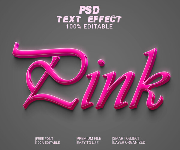 ArtStation - 3D Pink PSD fully editable text effect. Layer style PSD ...